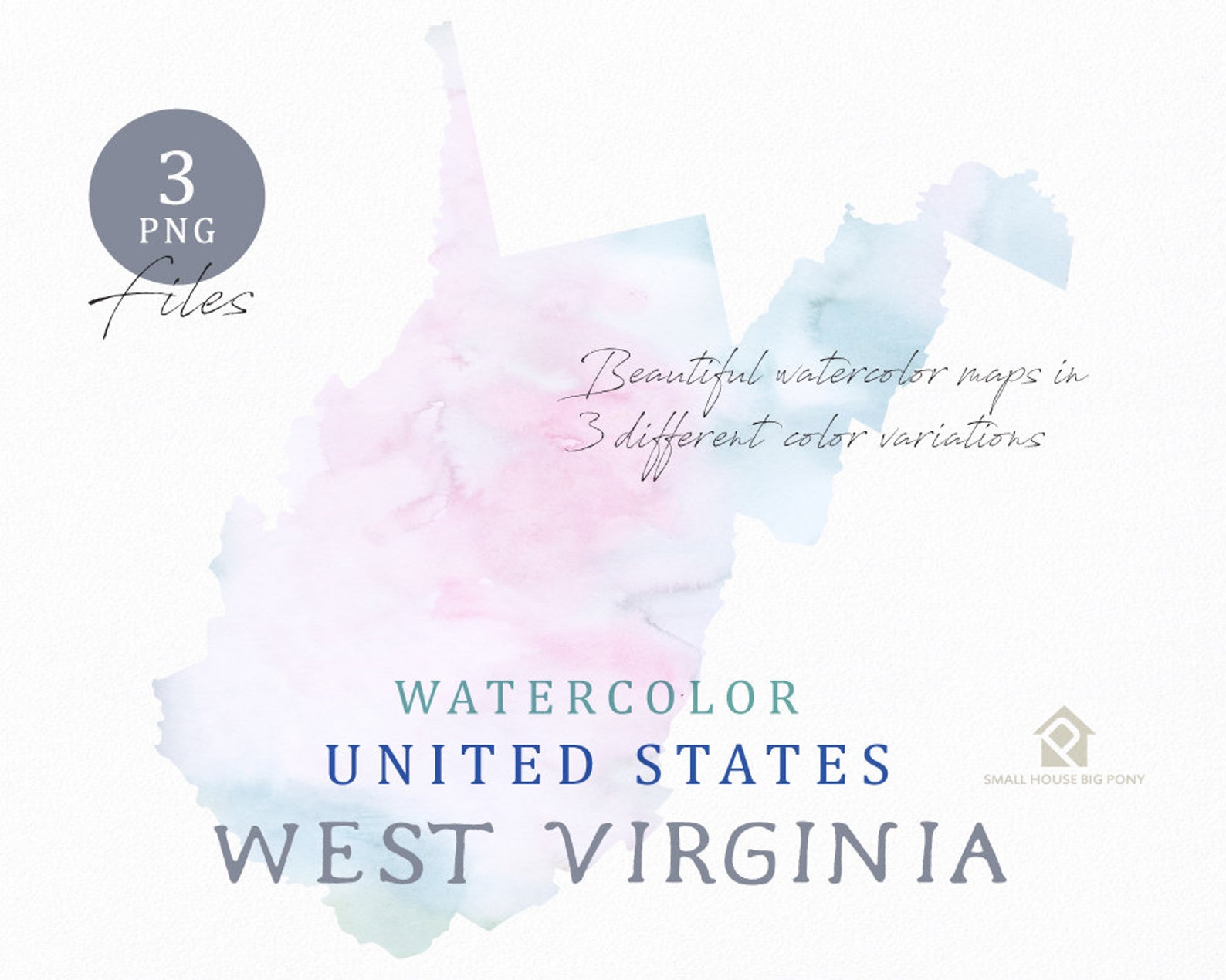 West Virginia Map, Watercolor Map, Digital Map, Map Clipart, Wall Art ...