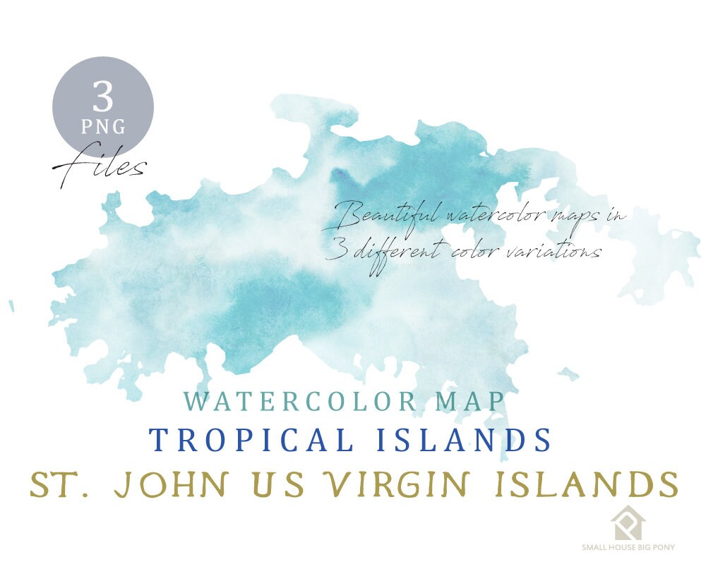 St. John US Virgin Islands Map, Watercolor Map, Digital Map, Map ...