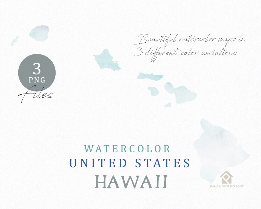 Hawaii Map, Watercolor Map, Digital Map, Map Clipart, Wall Art, Color ...