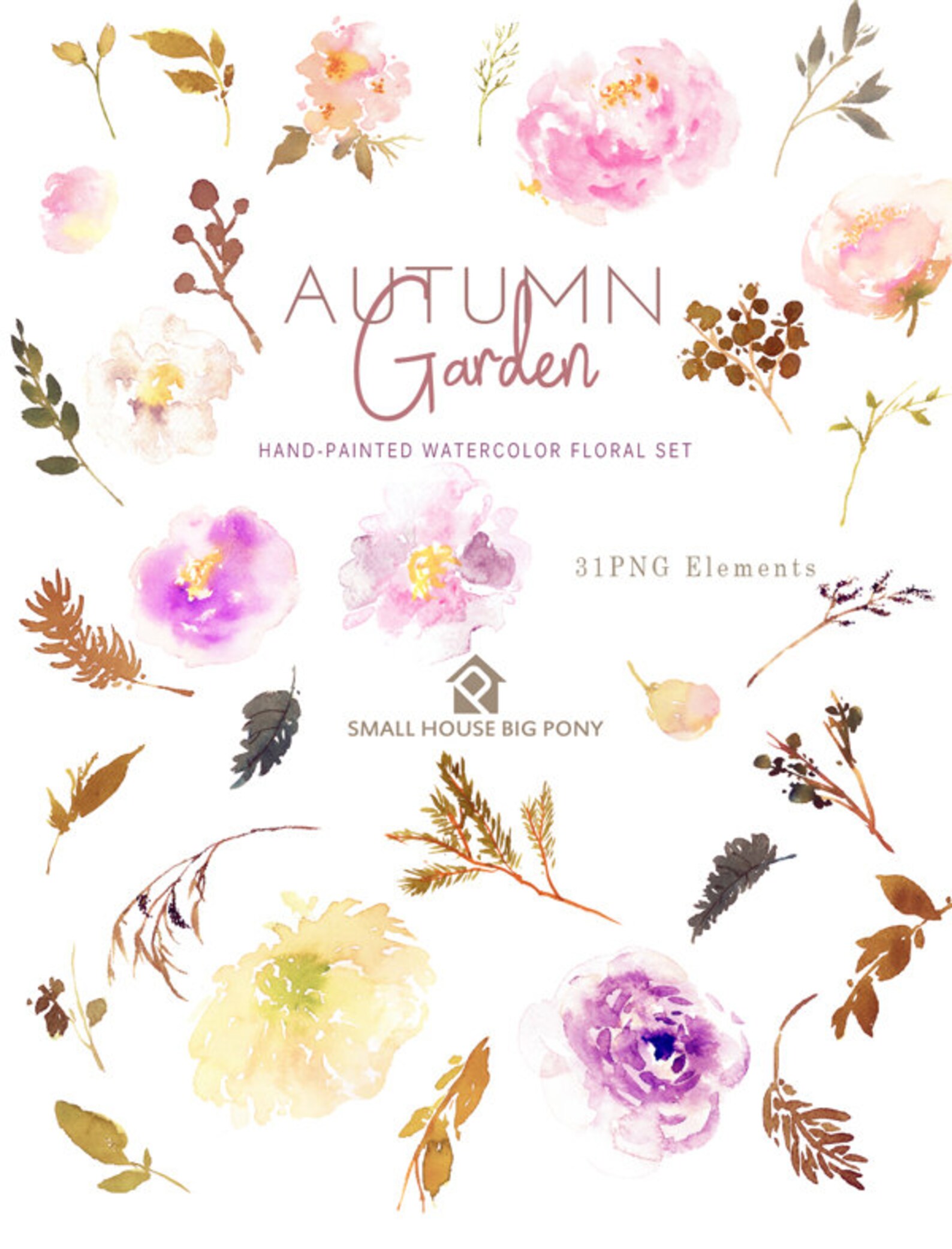 Digital Clipart- Watercolor Flower Clipart, Peonies Clip Art, Floral ...