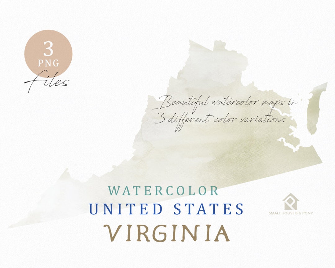 Virginia Map, Watercolor Map, Digital Map, Map Clipart, Wall Art, Color ...