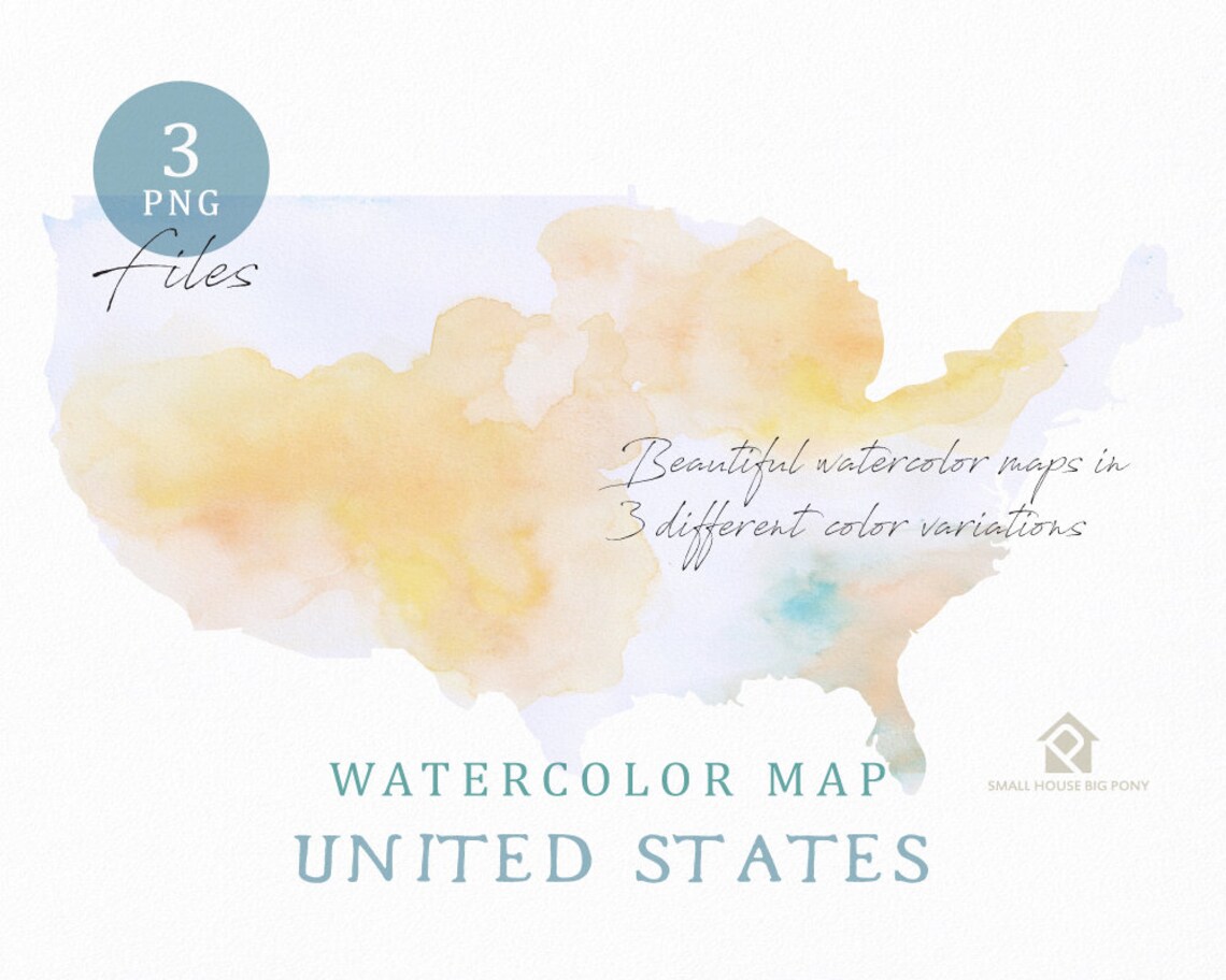 United States Map Watercolor Map Digital Map Map Clipart | Etsy