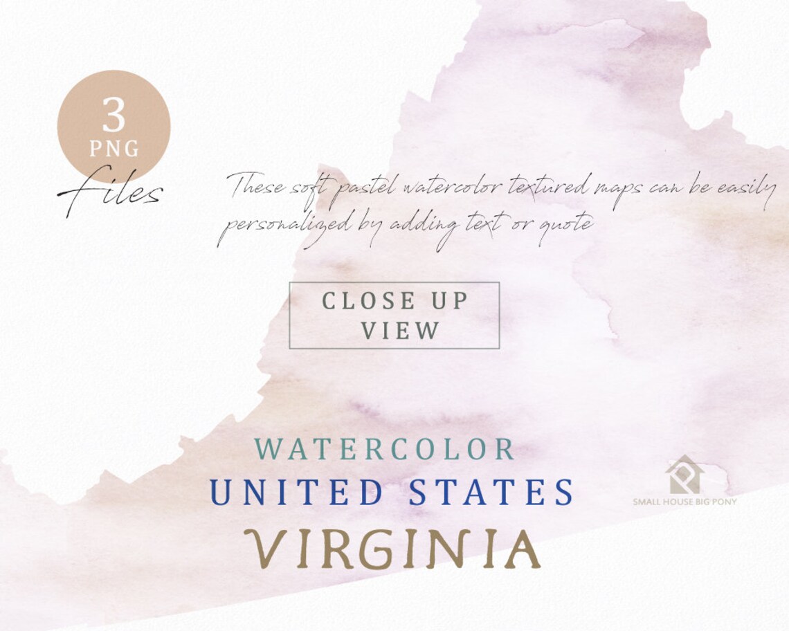 Virginia Map, Watercolor Map, Digital Map, Map Clipart, Wall Art, Color ...