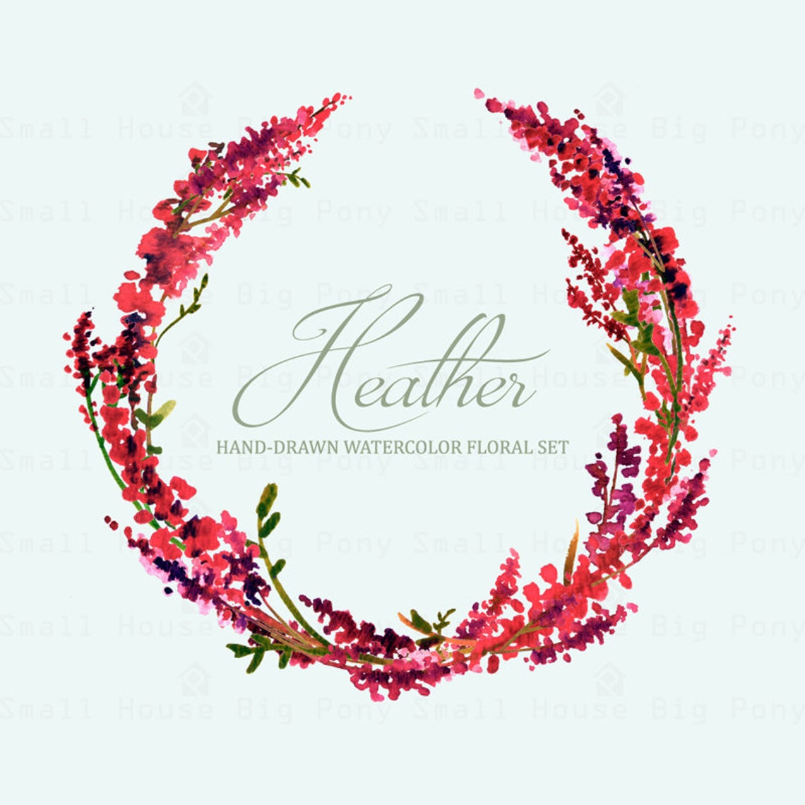 Watercolour Floral Clipart: Scot Heather Sprigs, Wreath, Floral ...