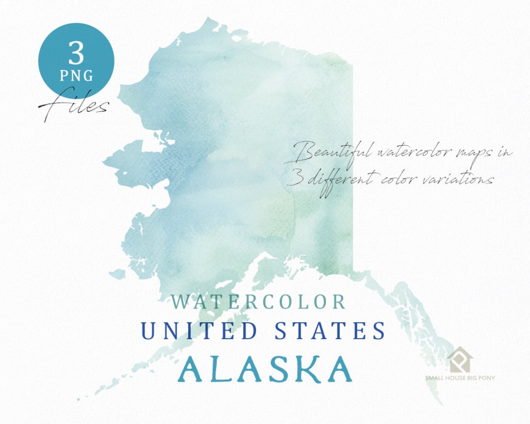 Alaska Map, Watercolor Map, Digital Map, Map Clipart, Wall Art, Color ...