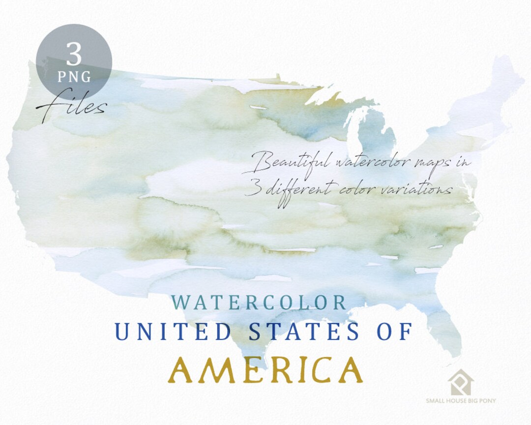 Watercolor USA Map, Instant Download, Digital Map, Map Clipart, Wall ...