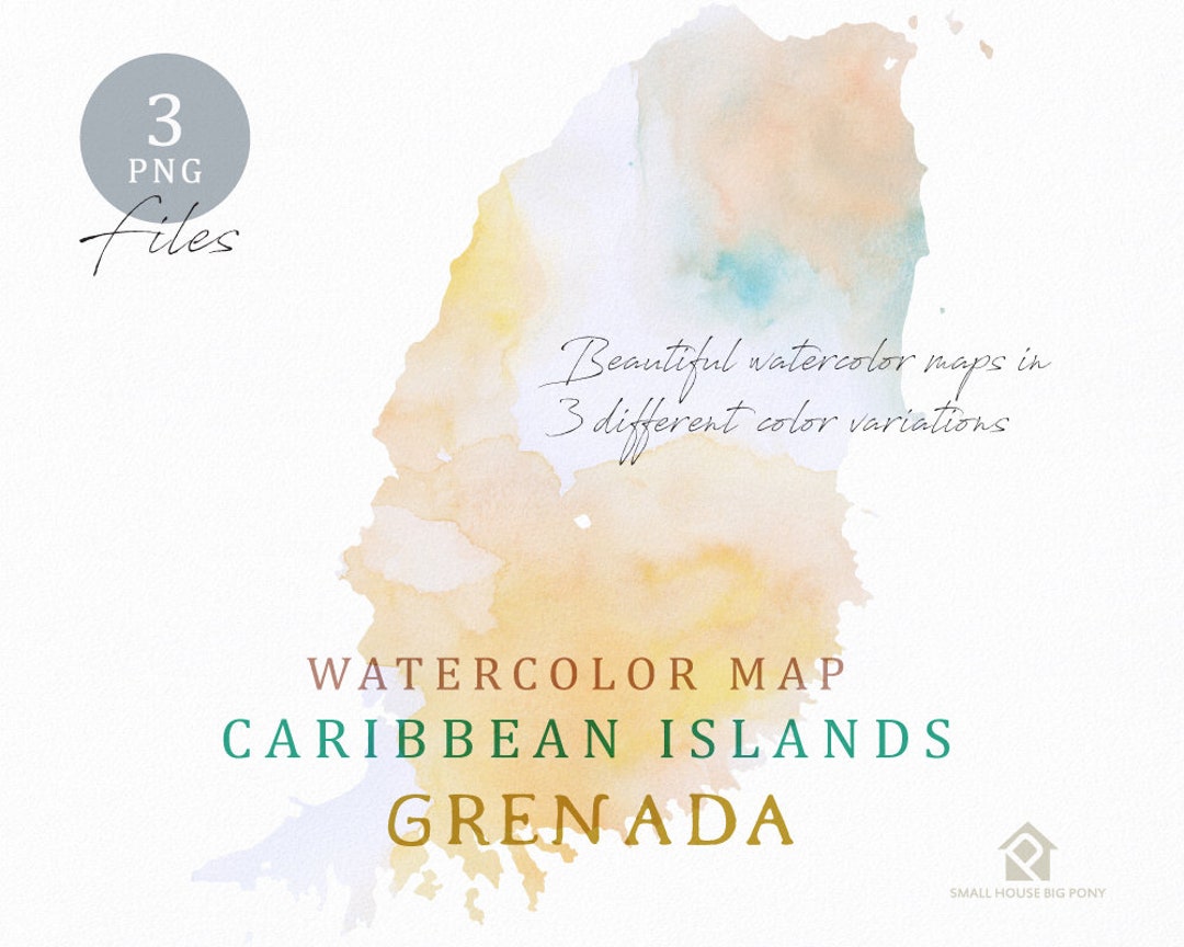 Grenada Map, Watercolor Map, Instant Download, Digital Map, Map Clipart ...