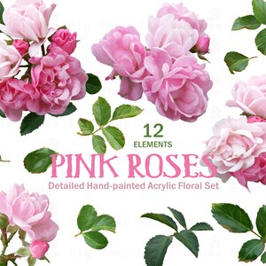 Digital Clipart- Pink Flower Clipart, Roses Clip Art, Floral Bouquet ...