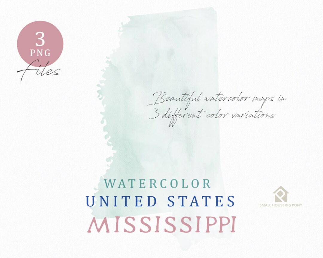 Mississippi Map, Watercolor Map, Digital Map, Map Clipart, Wall Art ...