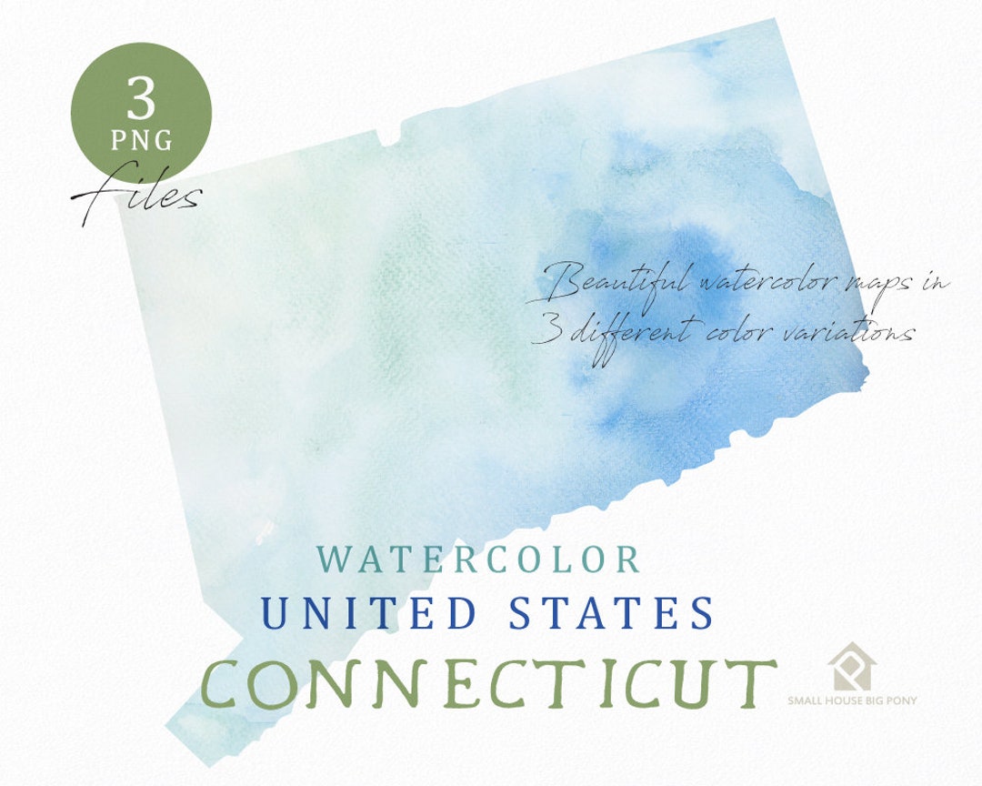Connecticut Map, Watercolor Map, Digital Map, Map Clipart, Wall Art ...