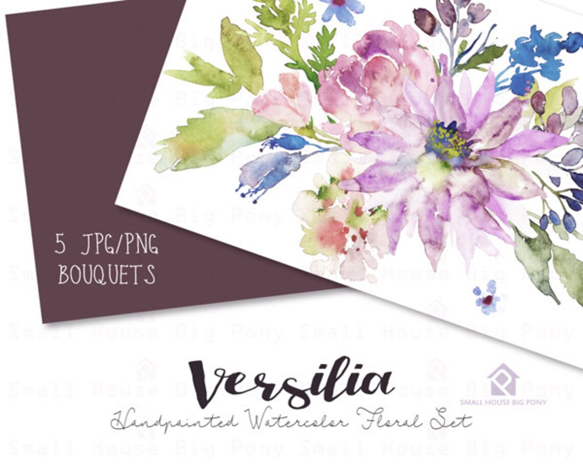 Watercolour Flower Clip Art Collection - Hand Painted Graphics, Purple ...