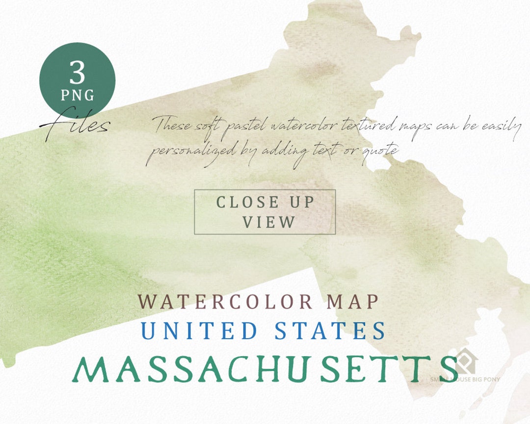 Massachusetts Map, Watercolor Map, Digital Map, Map Clipart, Wall Art ...