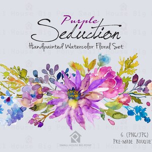 Watercolour Flowers - Hand Painted Watercolor Floral Clip Art - Purple ...