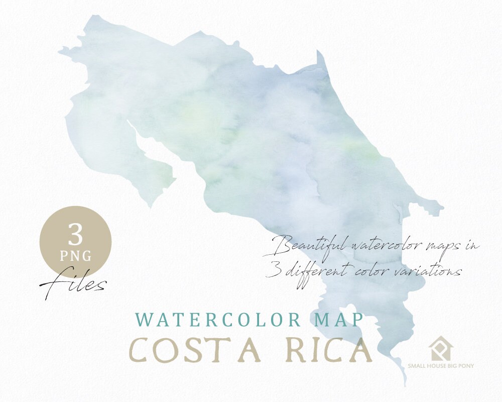 Costa Rica Map, Watercolor Map, Instant Download, Digital Map, Map ...