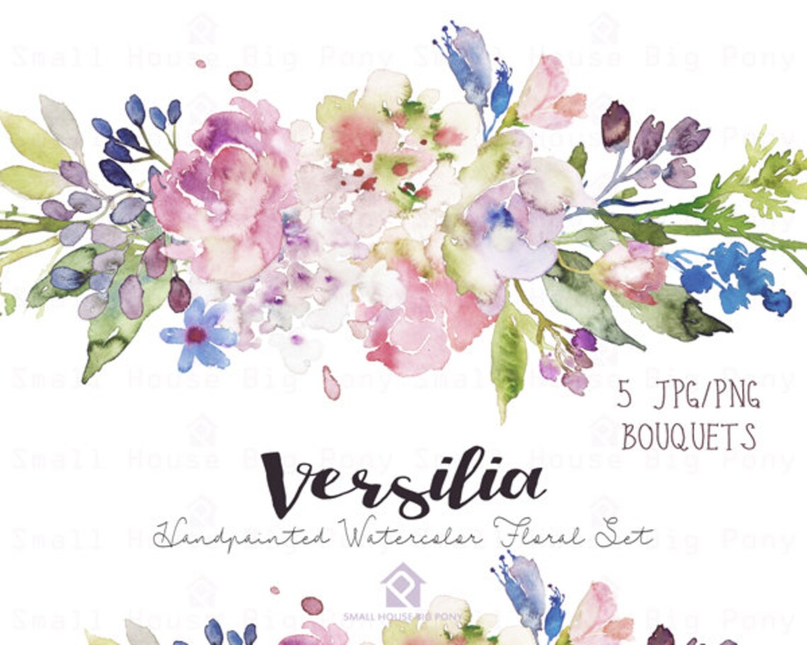 Watercolour Flower Clip Art Collection - Hand Painted Graphics, Purple ...