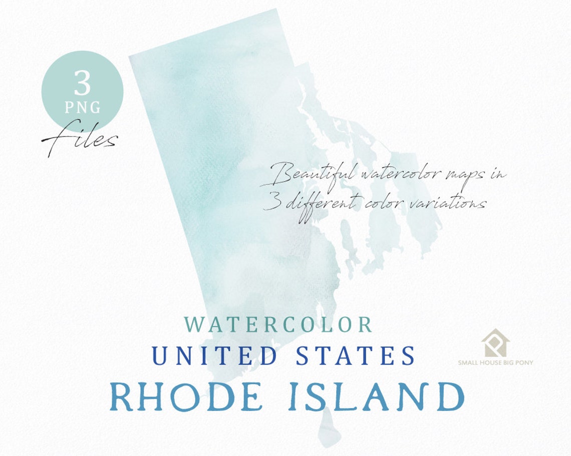 Rhode Island Map, Watercolor Map, Digital Map, Map Clipart, Wall Art ...