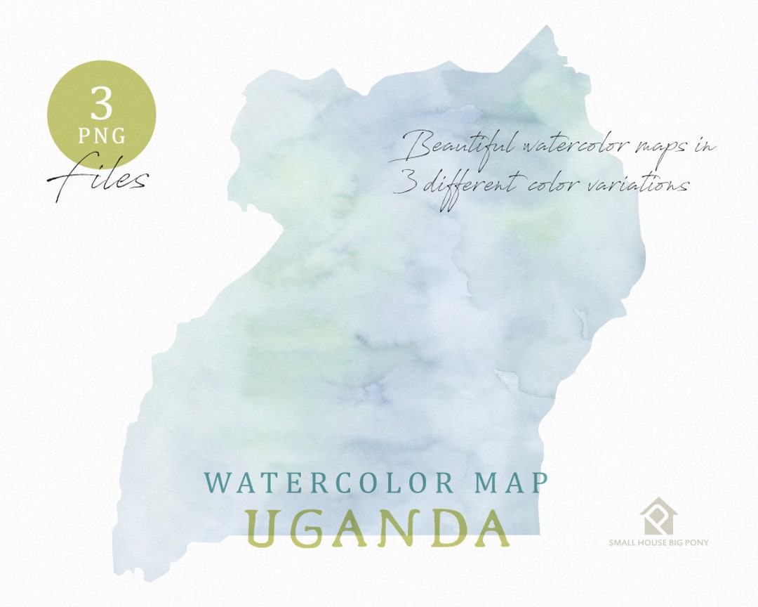 Uganda Map, Watercolor Map, Instant Download, Digital Map, Map Clipart ...