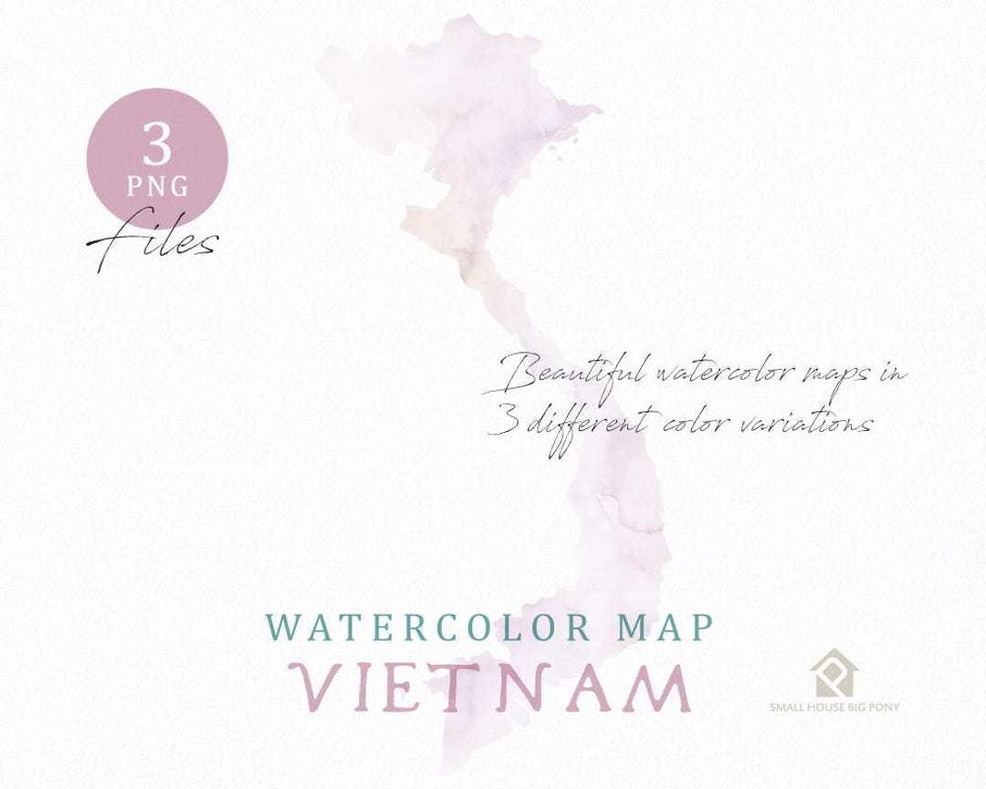 Vietnam Map, Watercolor Map, Instant Download, Digital Map, Map Clipart ...