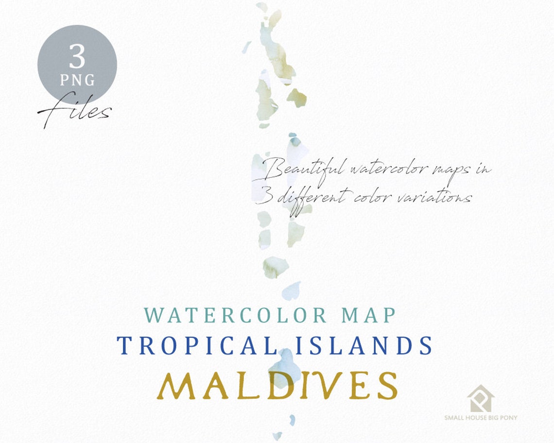 Maldives Map Watercolor Map Instant Download Digital Map | Etsy
