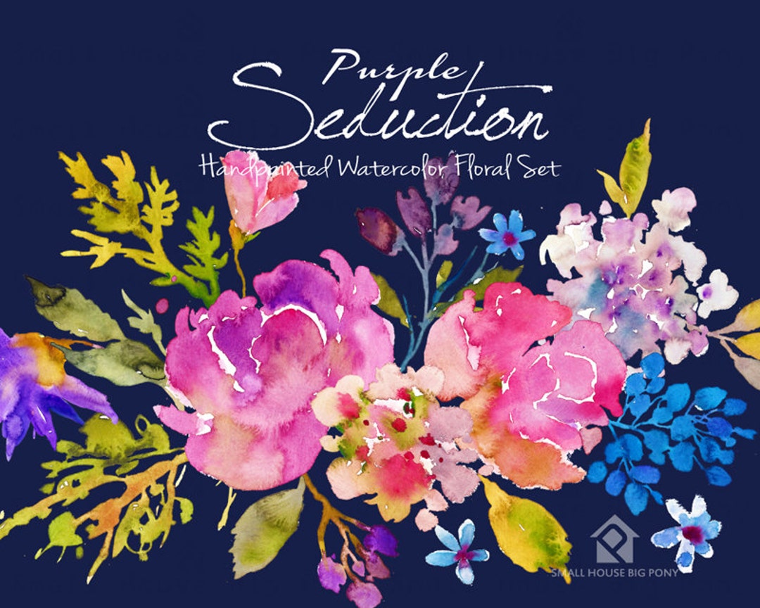 Watercolour Flowers - Hand Painted Watercolor Floral Clip Art - Purple ...