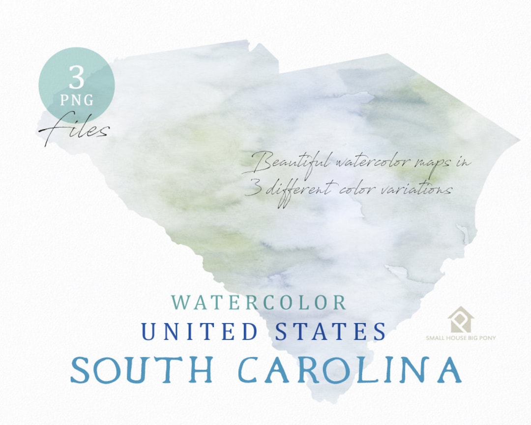 South Carolina Map, Watercolor Map, Digital Map, Map Clipart, Wall Art ...
