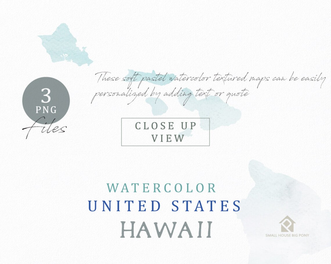 Hawaii Map, Watercolor Map, Digital Map, Map Clipart, Wall Art, Color ...