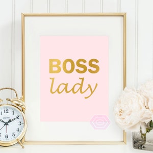 Boss Lady Pink and Gold Printable Wall Art Faux Gold Foil | Etsy