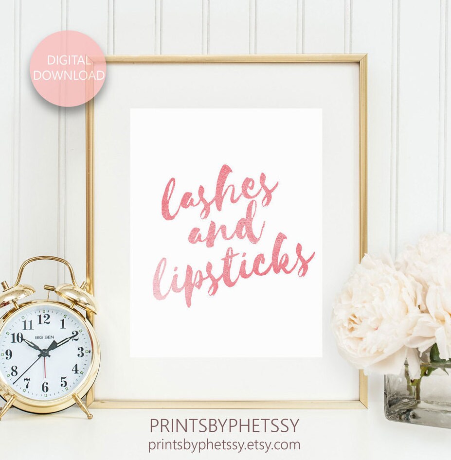 Lipstick Print, Lashes Print, Makeup Print, Pink Watercolor, Printable ...
