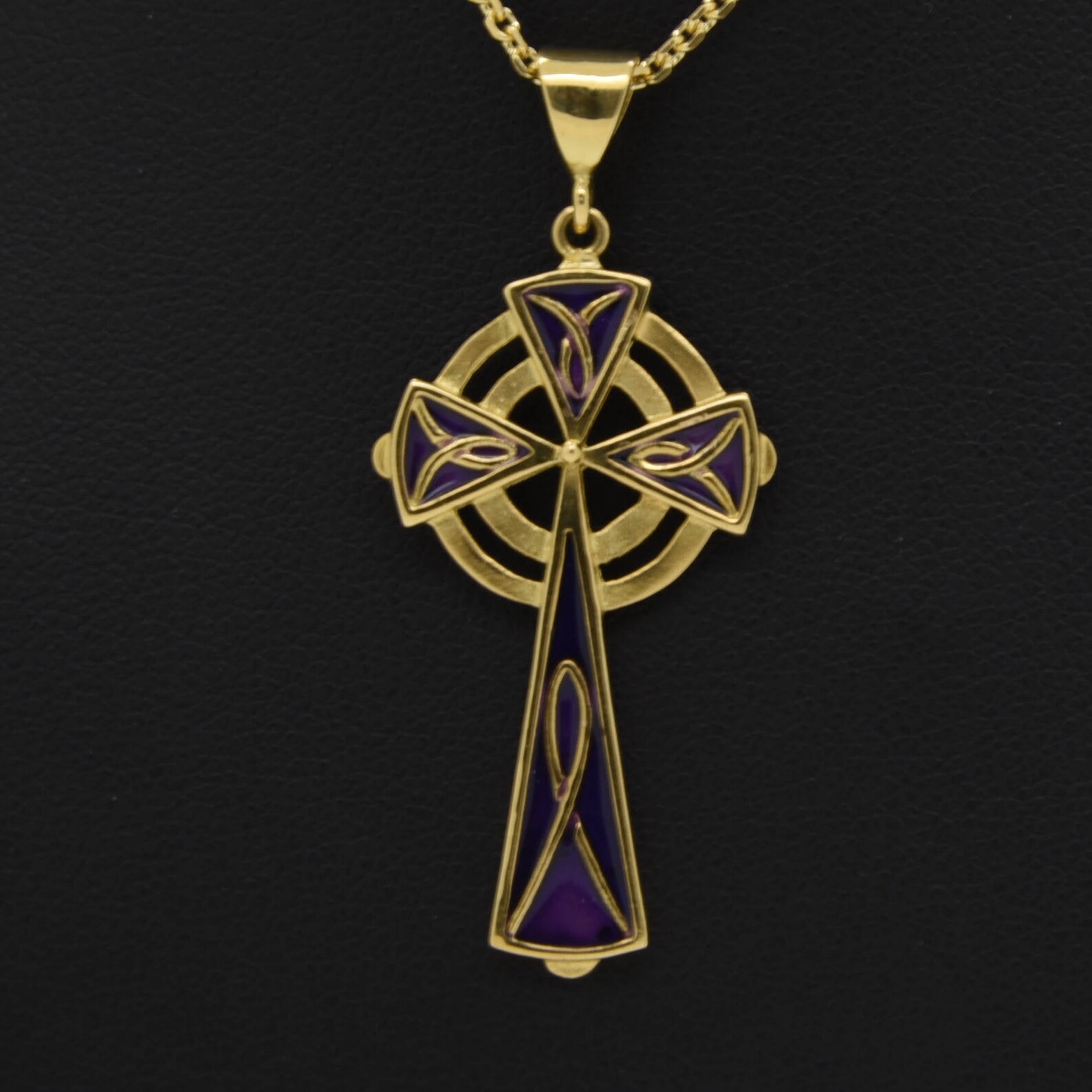 18ct Gold Cornish Celtic Cross (with Purple Enamel Inlay), Handmade by ...