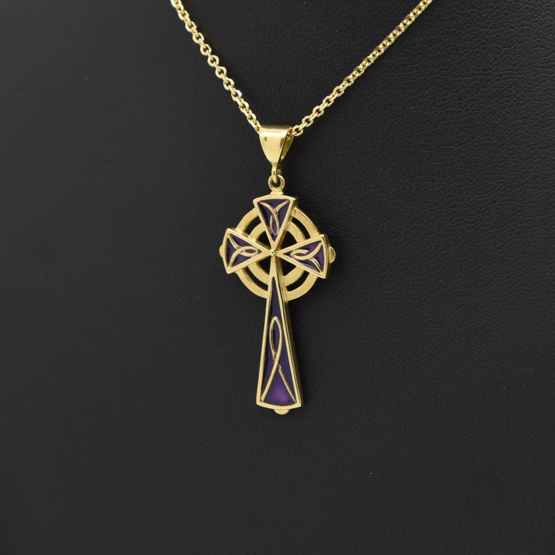 18ct Gold Cornish Celtic Cross (with Purple Enamel Inlay), Handmade by ...