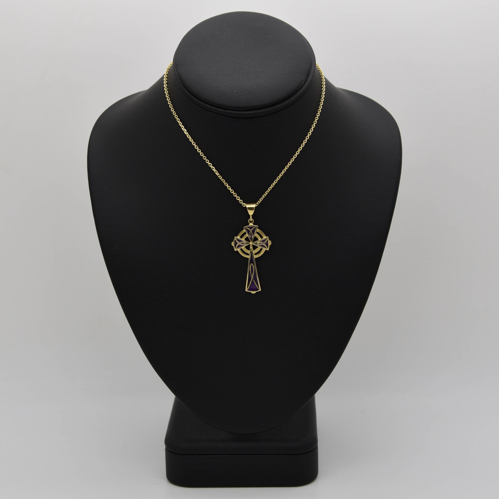 18ct Gold Cornish Celtic Cross (with Purple Enamel Inlay), Handmade by ...