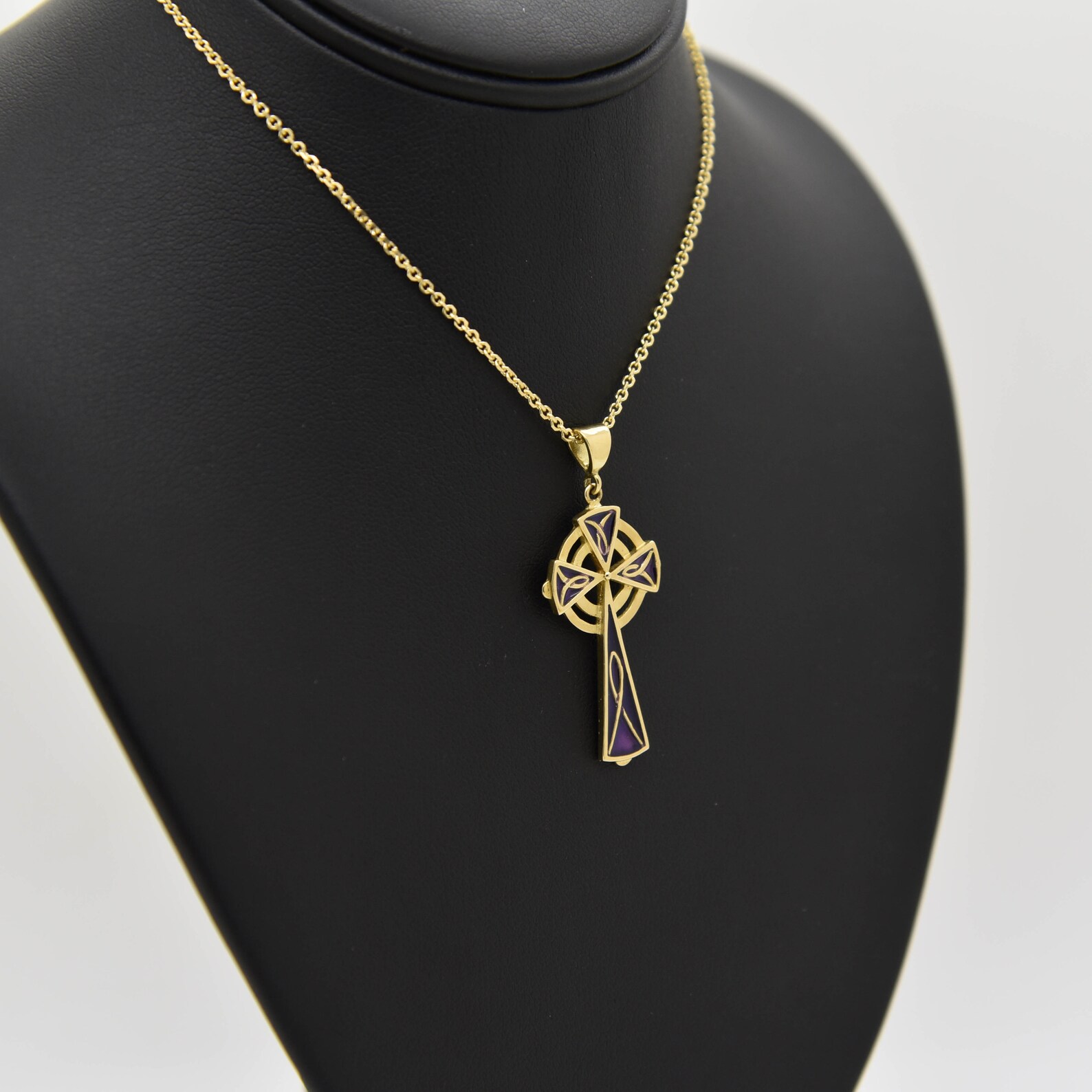 18ct Gold Cornish Celtic Cross (with Purple Enamel Inlay), Handmade by ...