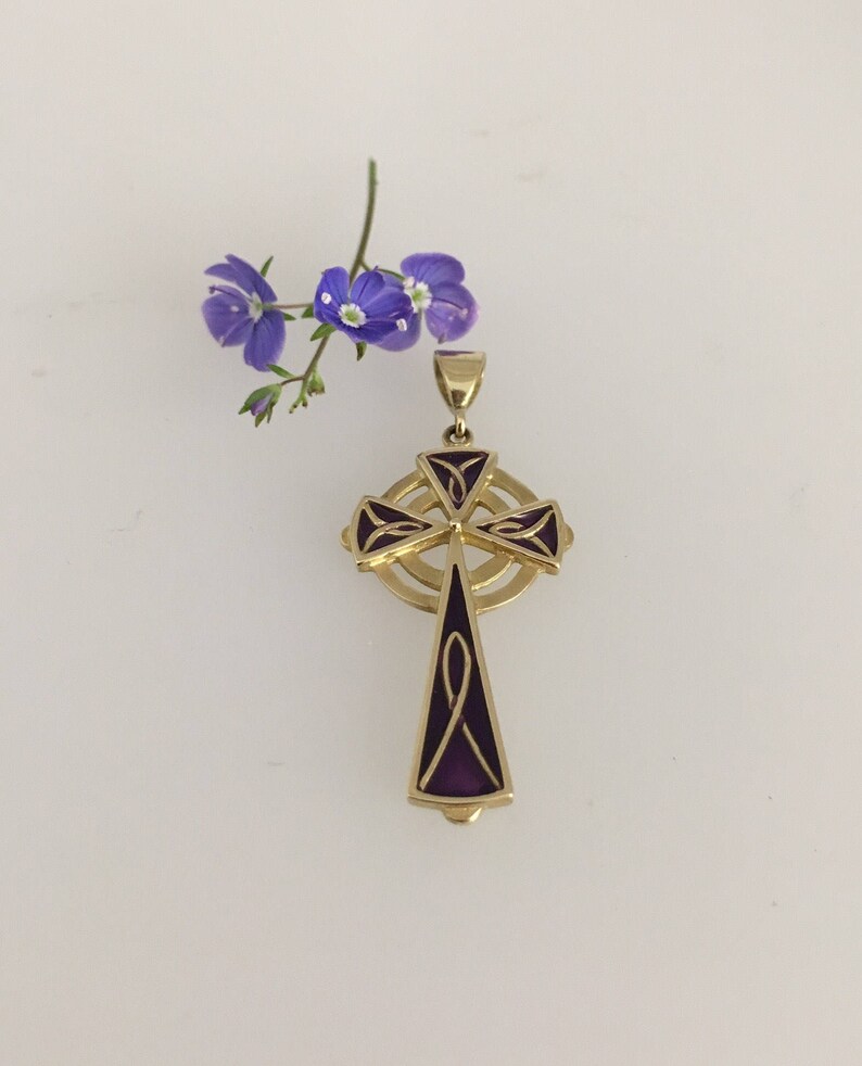 18ct Gold Cornish Celtic Cross with Purple Enamel Inlay - Etsy
