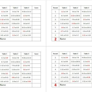 12 Player (2 Stationary) 3 Table Progressive Bridge Tally, Rotation ...