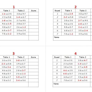 8 Player - 2 Table / 7 Rounds Progressive Bridge / Whist / Game Tallies ...