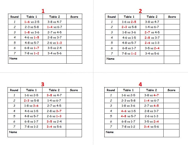 8 Player 2 Table / 7 Rounds Progressive Bridge / Game - Etsy Canada