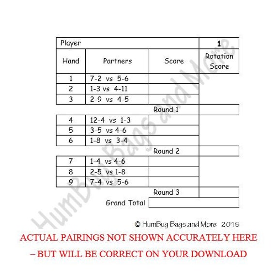Bridge Tallly for 6 Players. Downloadable Bridge Tally for | Etsy