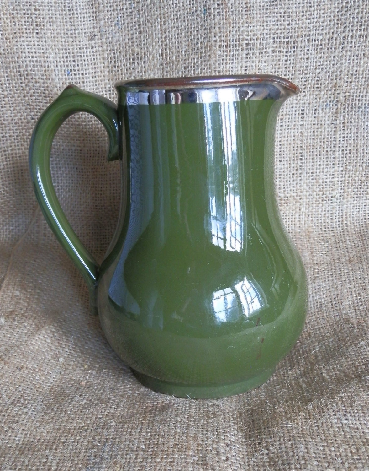 Antique Dark Green Glazed Stoneware Jug / Pitcher with Silver | Etsy