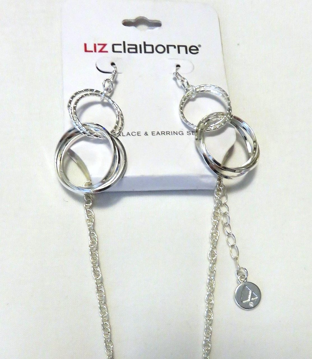 Liz Claiborne Jewelry Set Necklace and Earrings Silver Chain and Circle ...