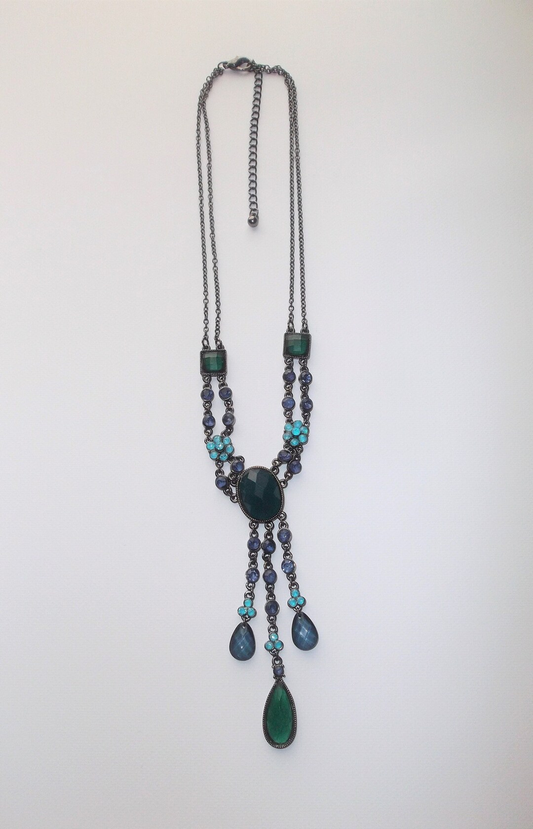 Goth Aqua Gunmetal Chain 1417 Choker Necklace With Dangle - Etsy