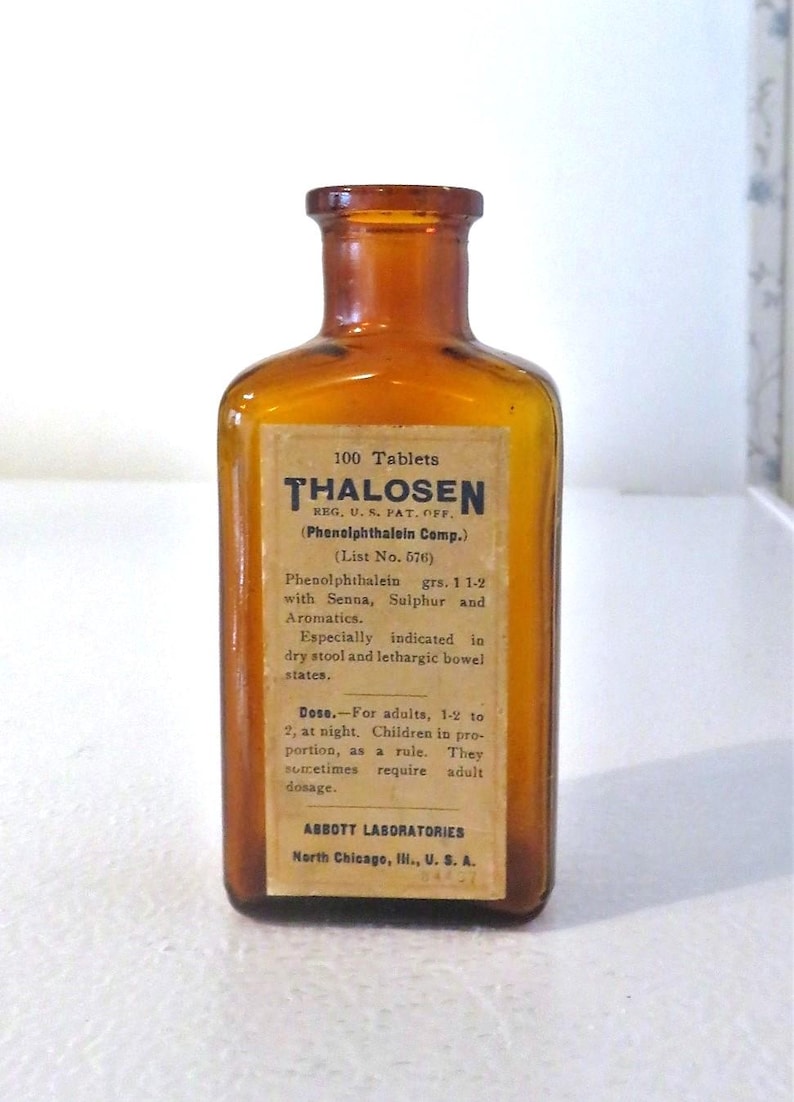 Antique Empty Amber Thalosen Bottle Apothecary Laxative Abbott ...