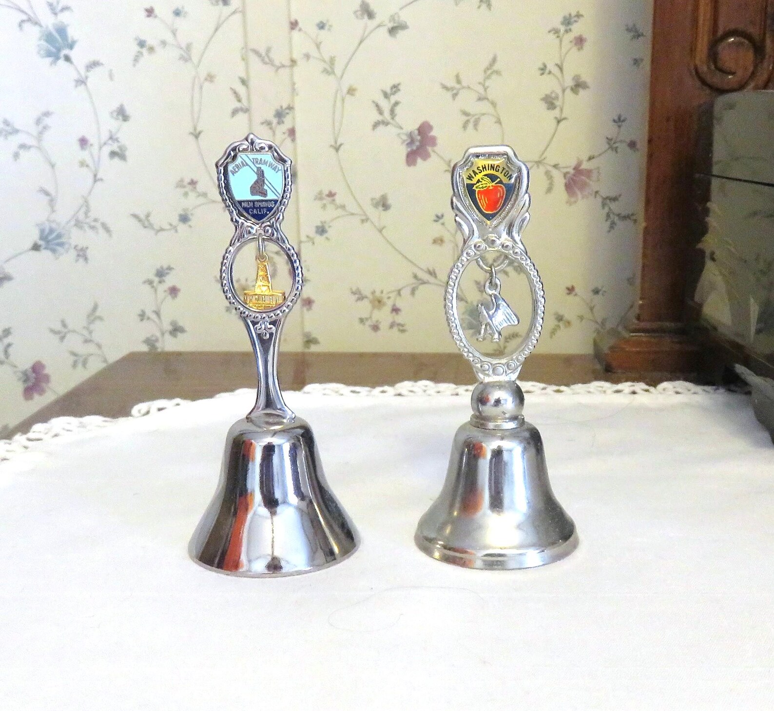 2 Collectible Metal State Bells, Palm Springs California and Washington ...