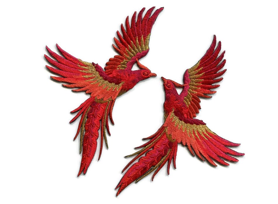 Phoenix Patch Twin Phoenix Bird Rising Embroidered Iron On | Etsy