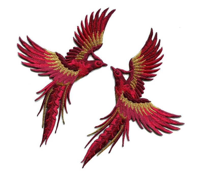 Phoenix Patch Twin Phoenix Bird Rising Embroidered Iron On | Etsy