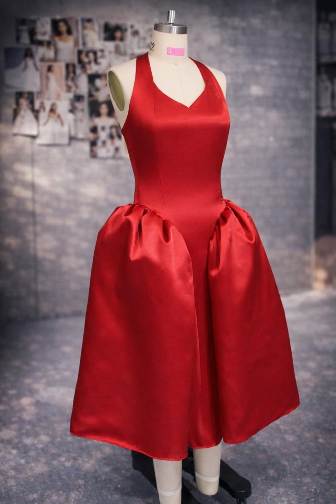 Red Satin Basque Waist Dress|laidiecloth Women's Formal Evening Gown ...