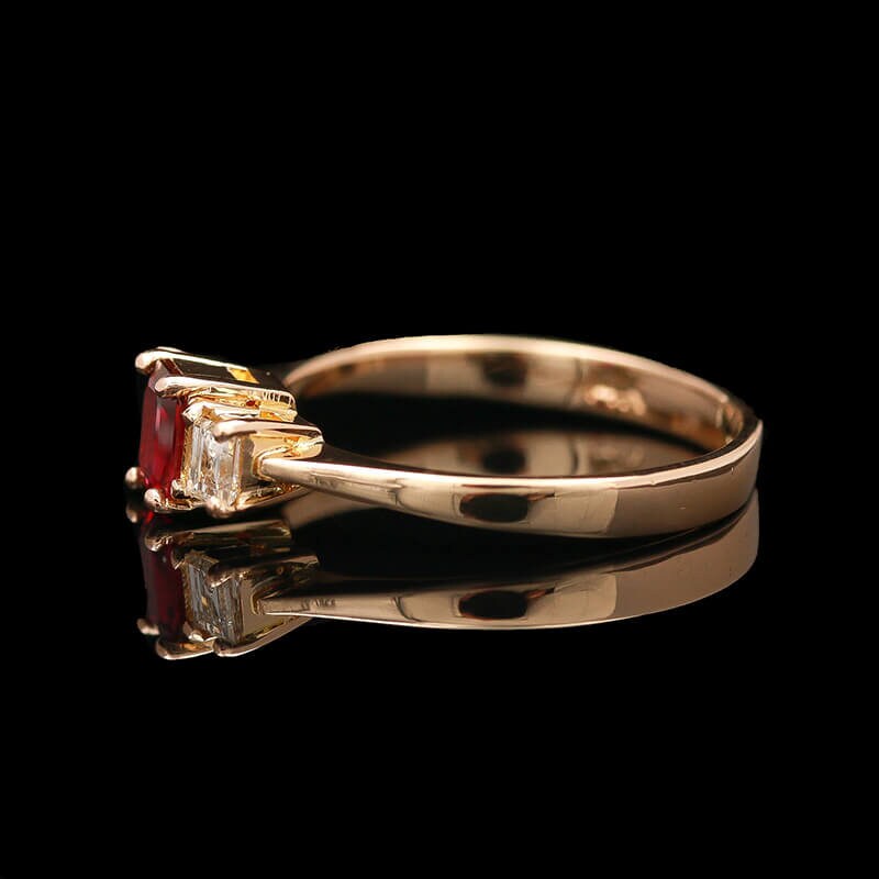14k Yellow Gold Asscher Cut Ruby & Diamond 3-stone Ring - Etsy