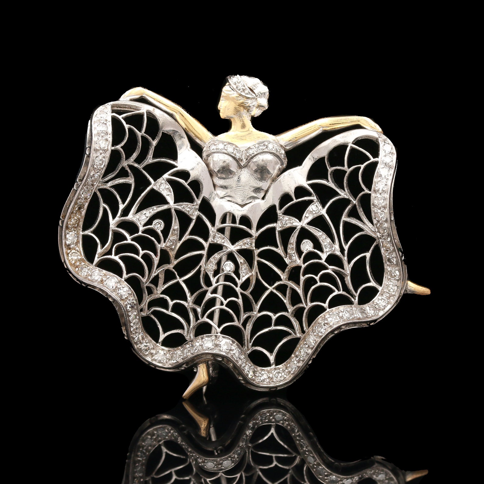 14k and 10k Two Tone Diamond Dancer Brooch - Etsy
