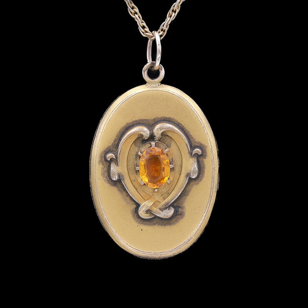 W&S Blackinton Art Nouveau Gold Filled and Orange Czech Glass Locket ...