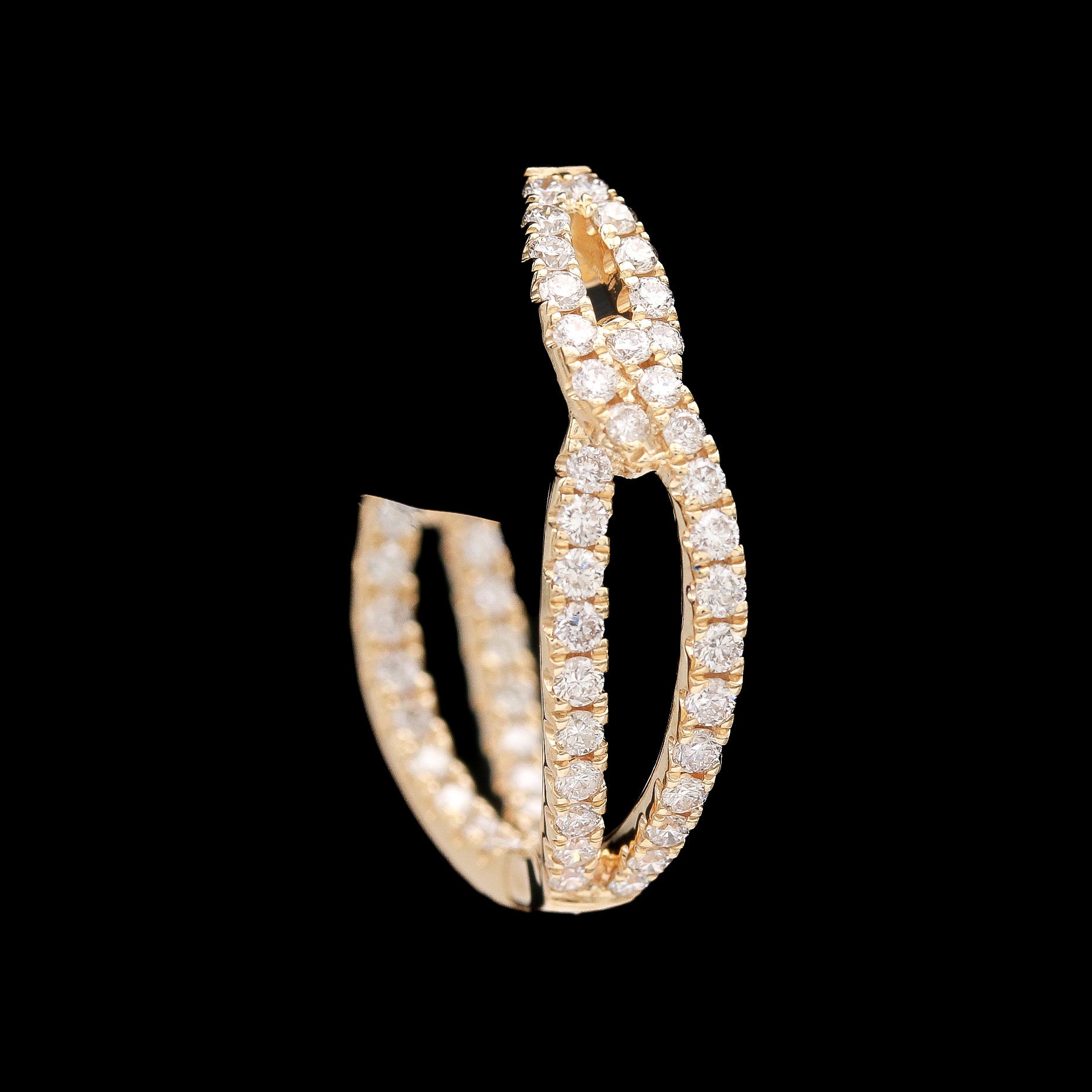 14k Yellow Gold Inside Out Pave Hoop Earrings - Etsy