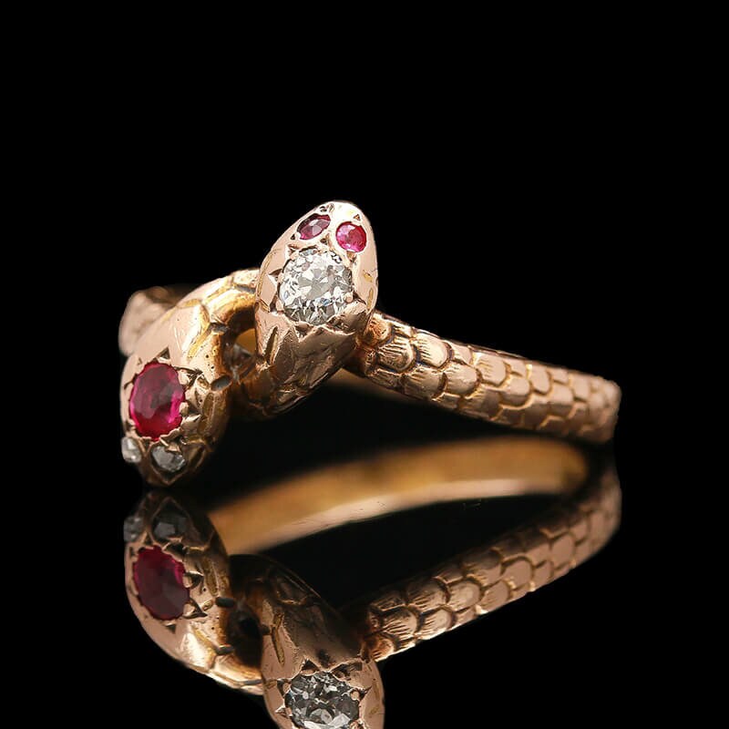 Victorian 14k Rose Gold Ruby & Diamond Snake Ring - Etsy